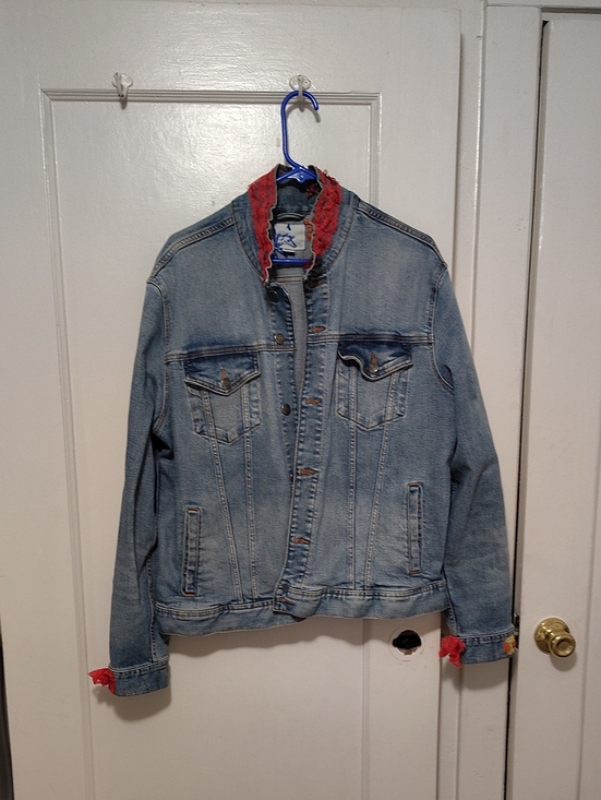 Old Navy | Jackets & Coats | Old Navy Denim Jacket With Red Lace Trim ...